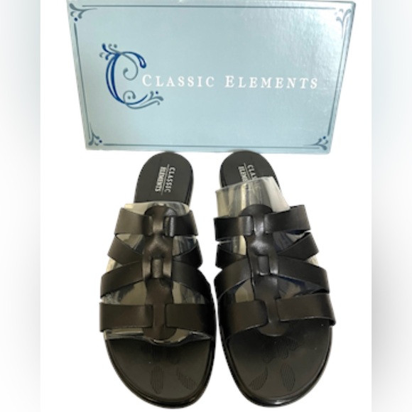 Classic Elements | Shoes | New Classic Elements Black Leather Sandals ...